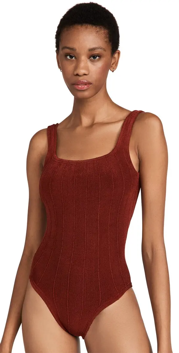 Hunza G Square Neck Nile One Piece - Metallic Chestnut | Editorialist